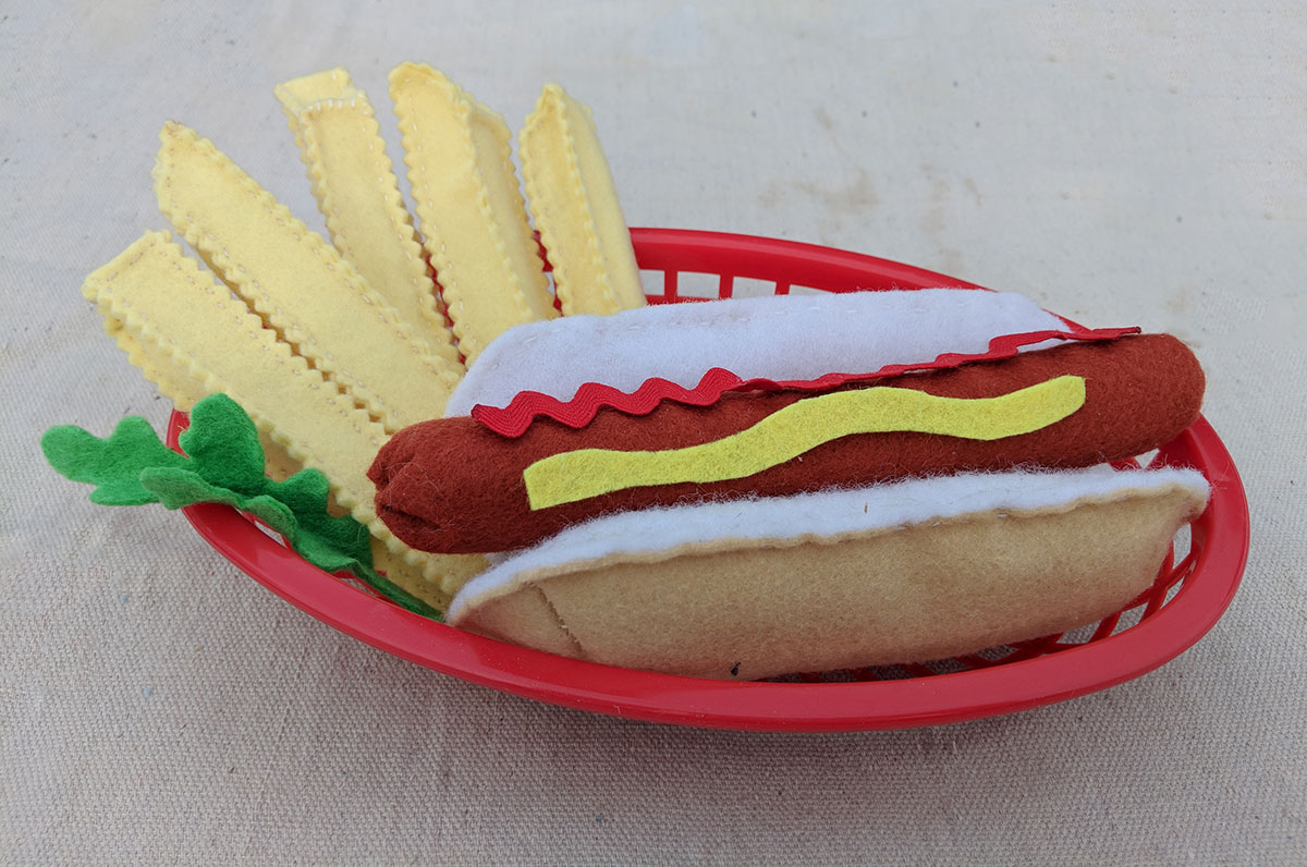 Plush Hot Dog & French Fry | Free Felt Food Sewing Pattern | Hawk Hill